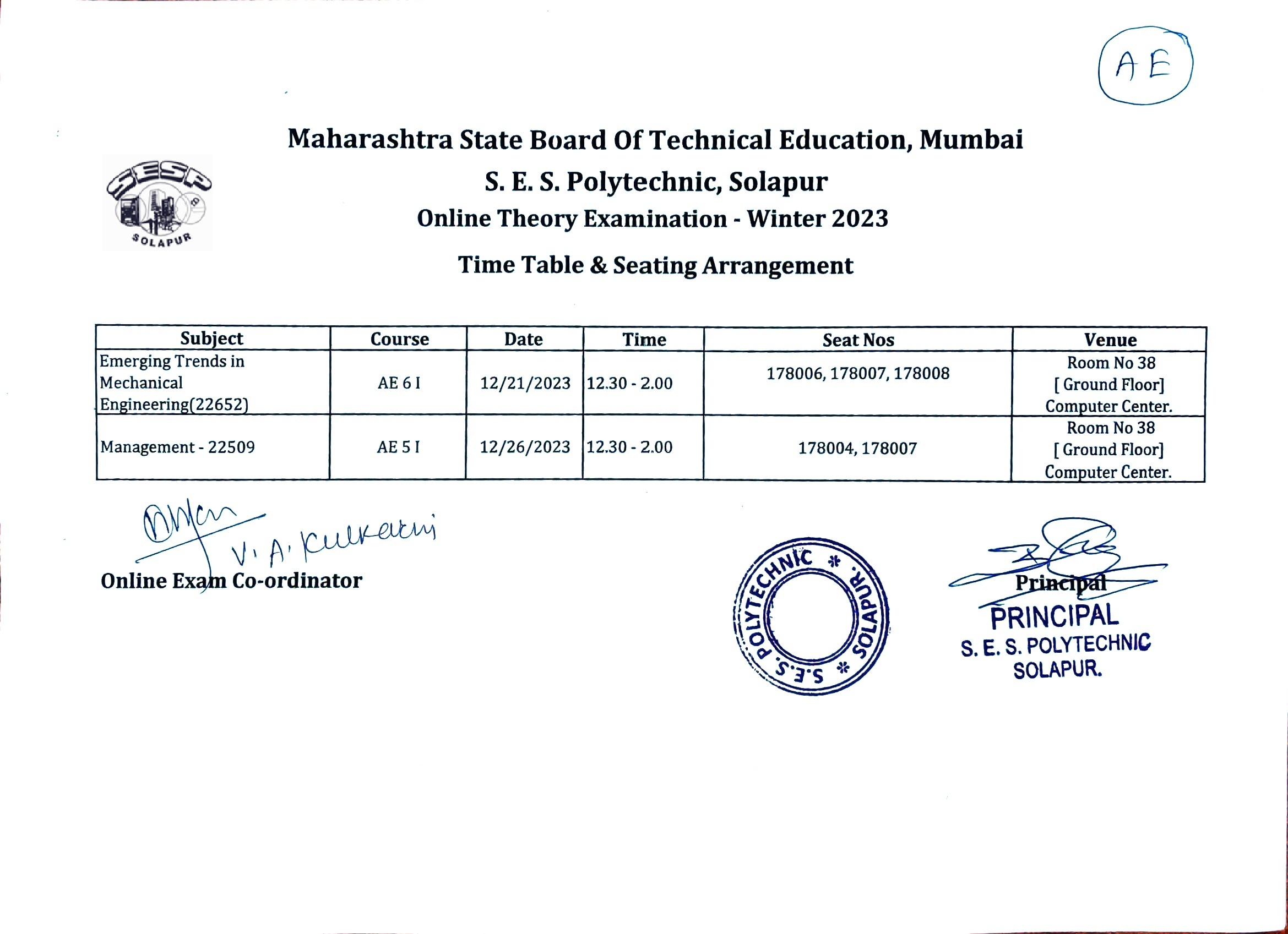 S. E. S. Polytechnic, Solapur